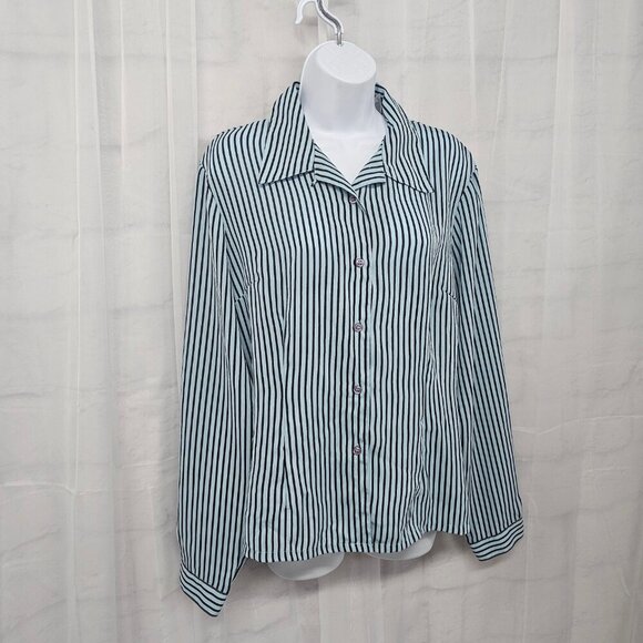 Emma James | Tops | Emma James Blouse Blue Stripes Button Office Casual ...